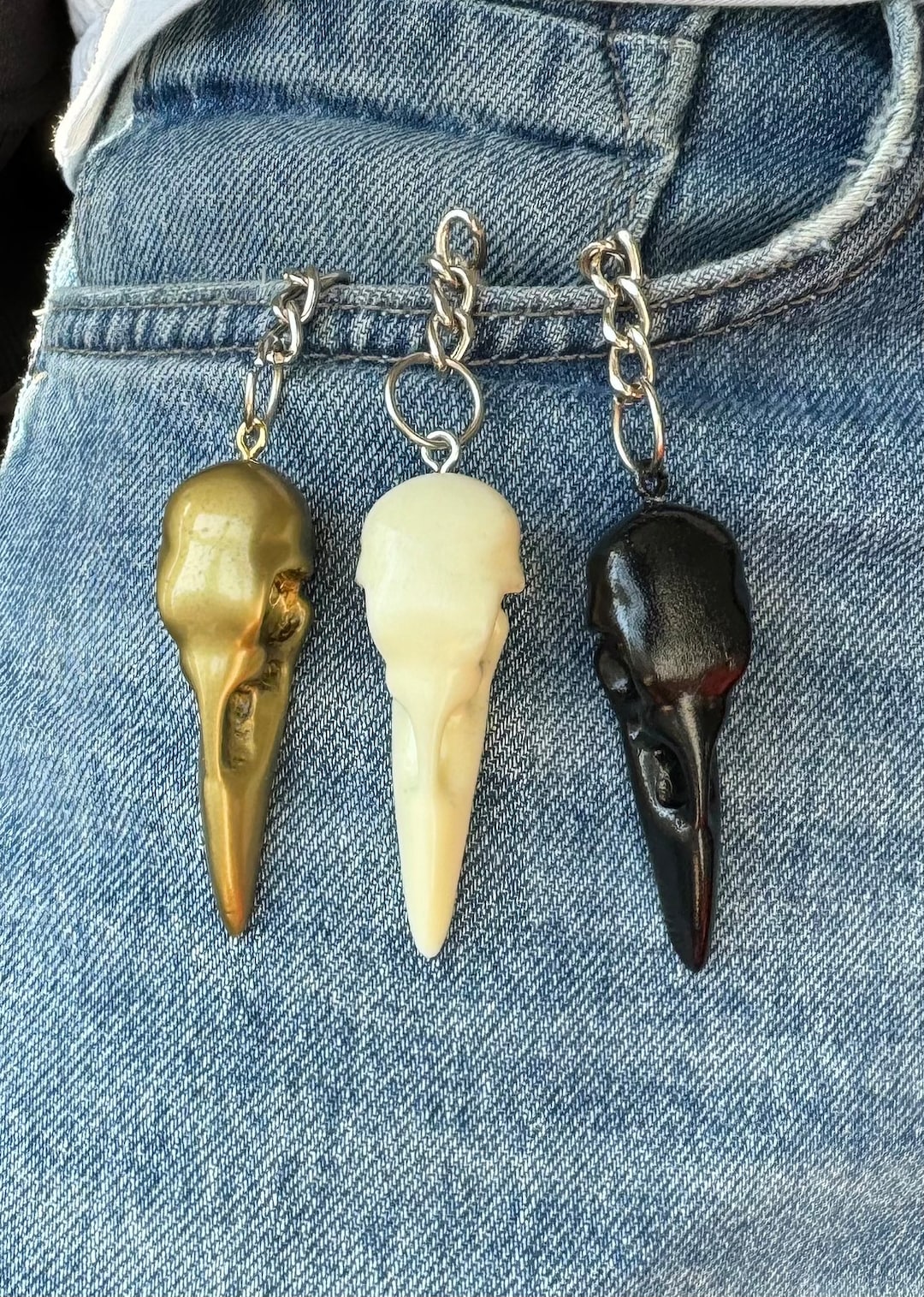 Raven Skull Keyring Keychain, Gothic Bird Skull Keyfob, Goth Car Keyfob ...