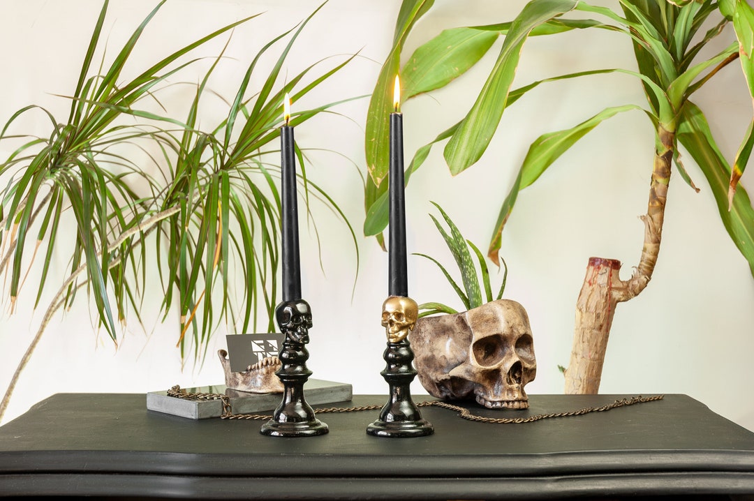 Skull Gothic Candlestick Holder, Skeleton Candle Holder, Halloween ...