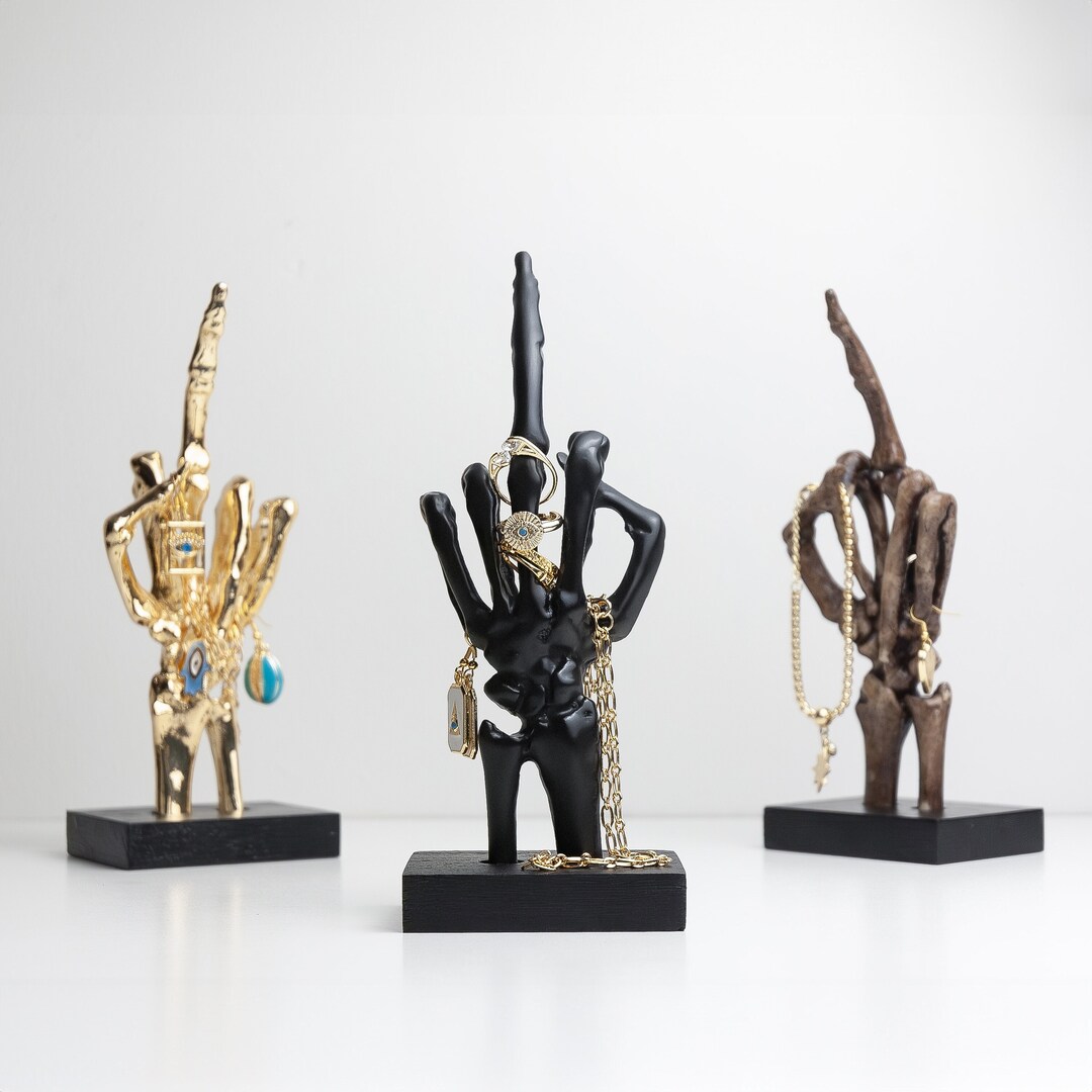 Middle Finger Ring Tree, Skeleton Hand Jewelry Holder Middle Finger ...