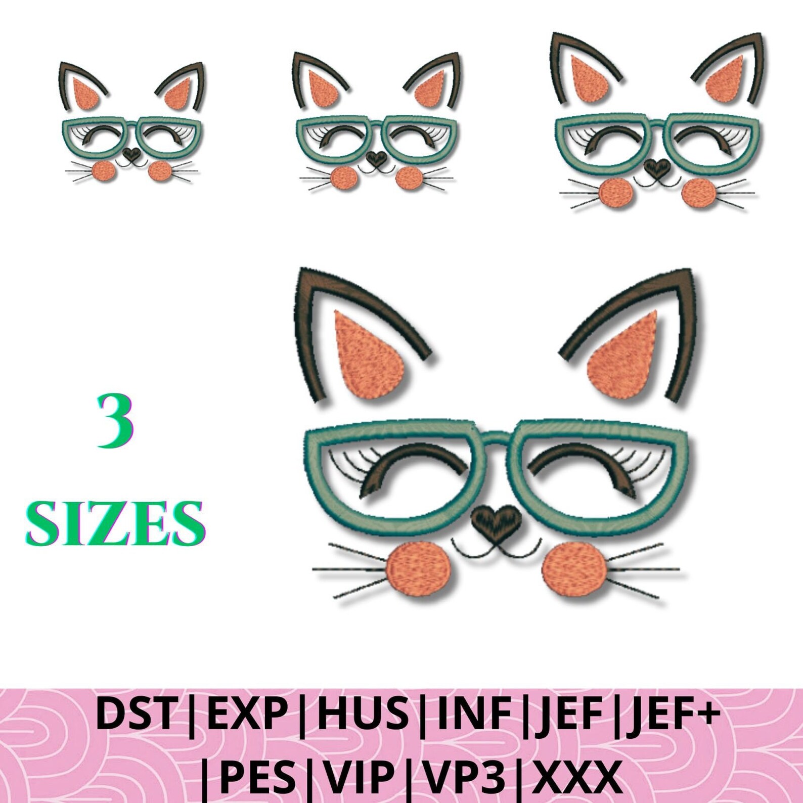 Cute Cat Face Machine Embroidery Designs , Animal Machine File ...