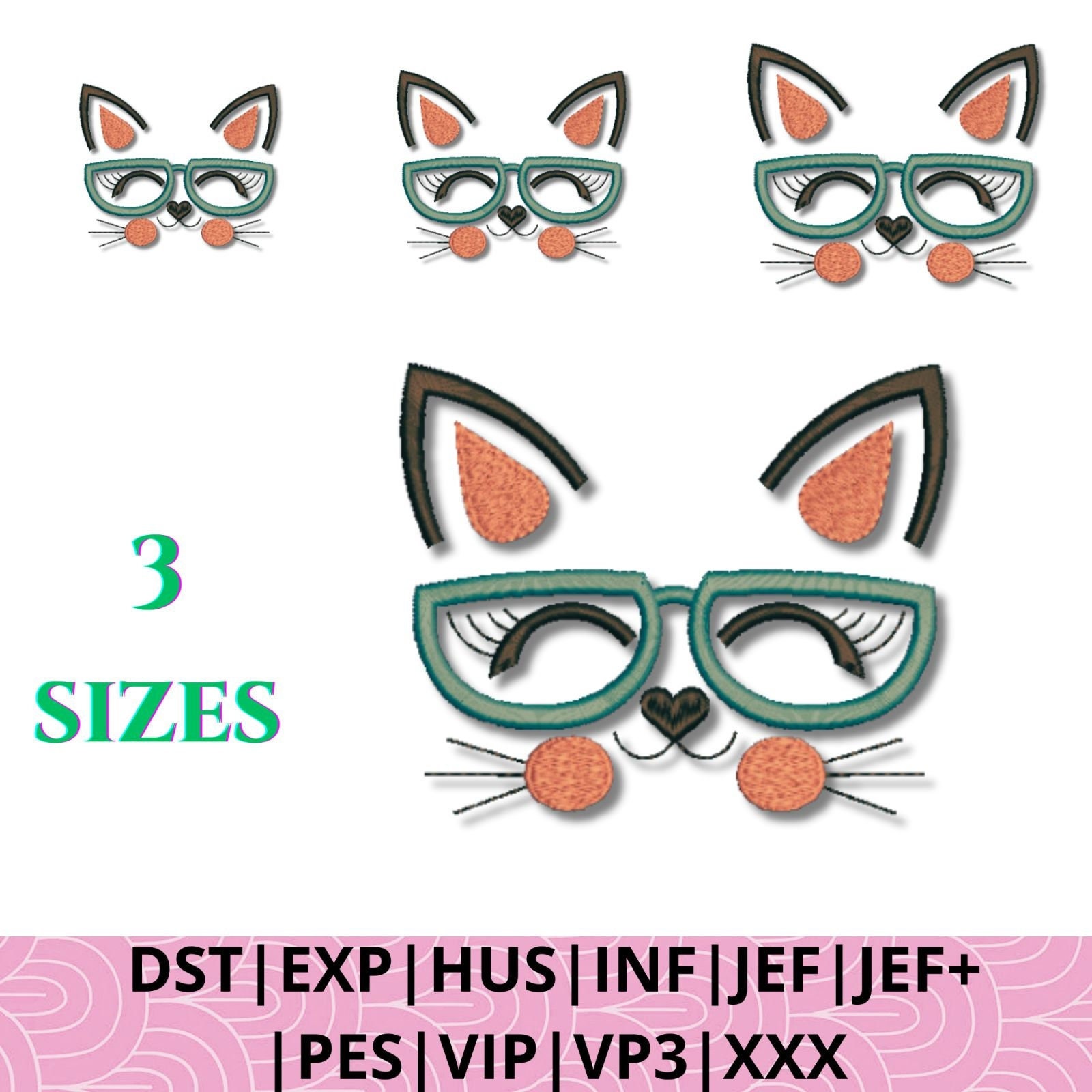 Cute Cat Face Machine Embroidery Designs , Animal Machine File ...