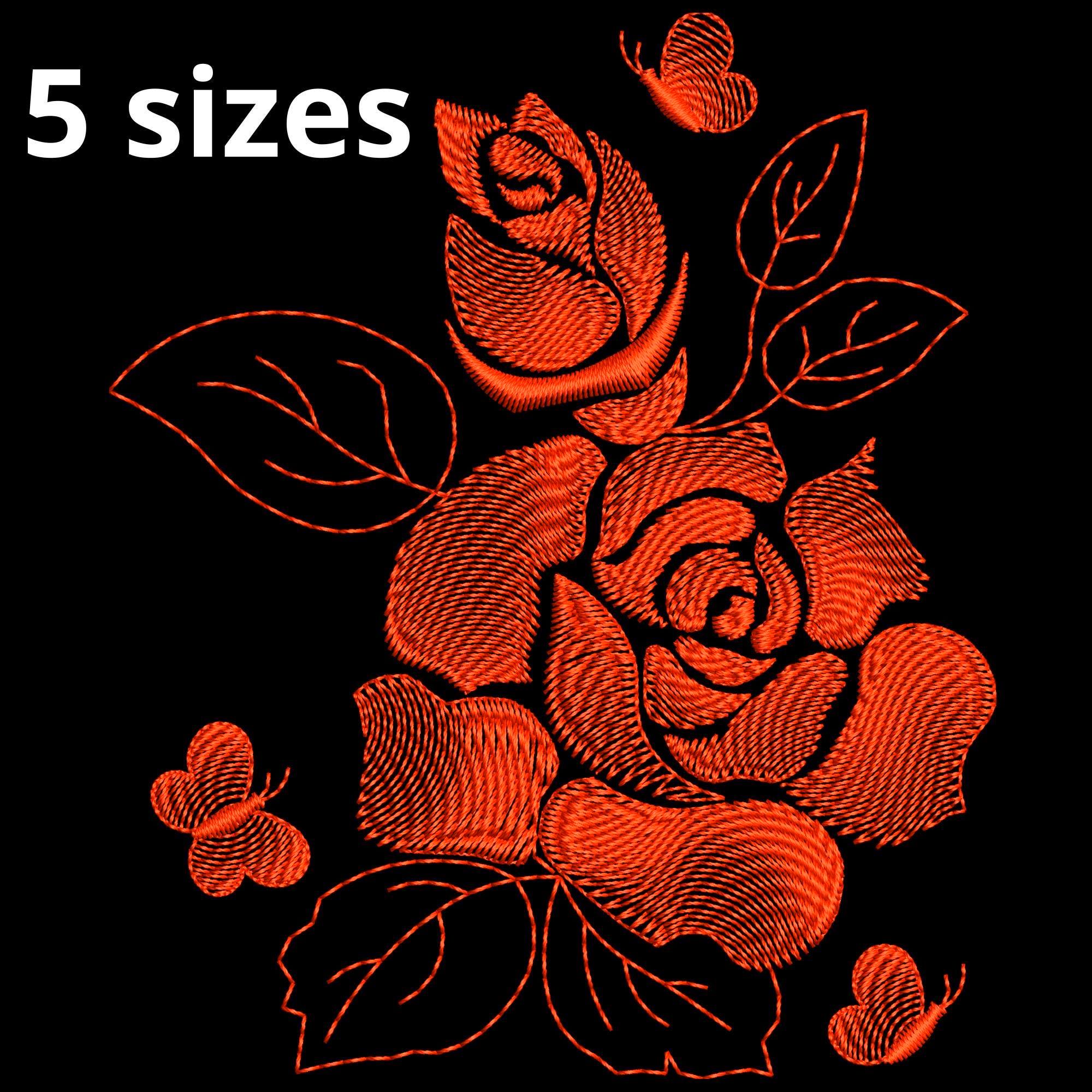 Rose Machine Embroidery Design, Flower Embroidery Designs Roses 5 Sizes ...