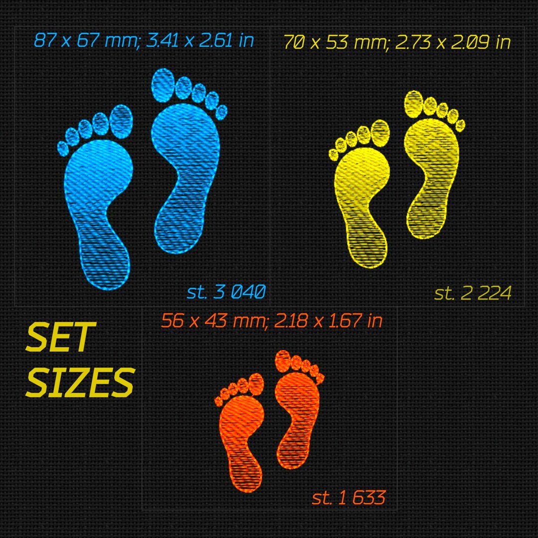 Footprints Embroidery Design, Feet Machine Embroidery Designs 3 Sizes ...