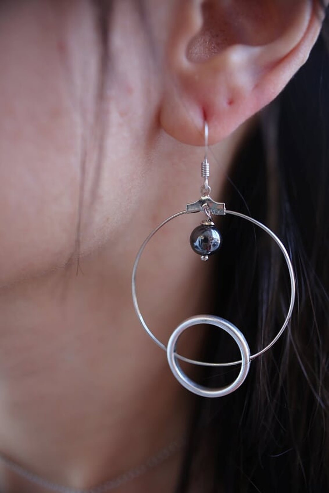 Silver Hoop Drop Earrings/minimal Style/geometric/best Gift - Etsy