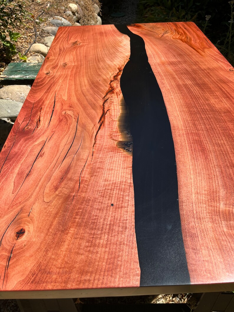 Custom Madrone Live Edge Epoxy River Table, Resin River Table, Hardwood ...