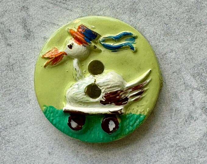 Vintage Toy Duck Button, Plastic Children's Button, Duck on Roller ...