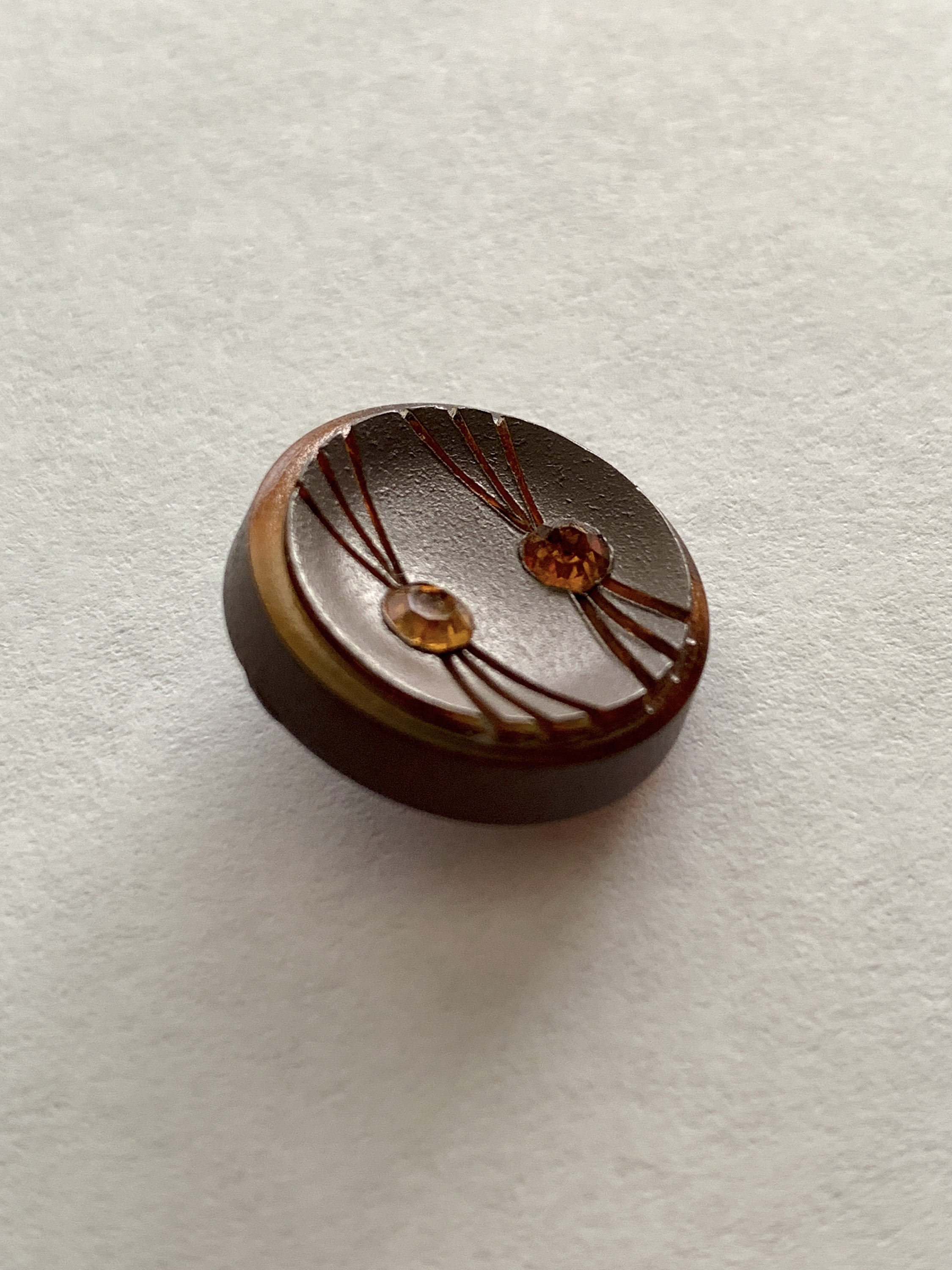 Vintage Transparent Amber Plastic Button, Two Colored Rhinestones ...