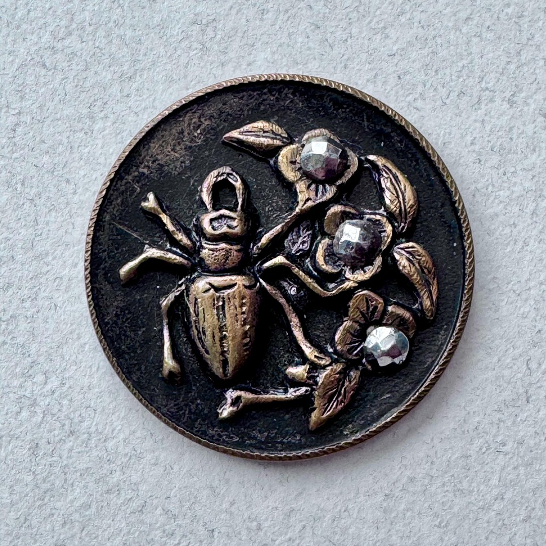 Antique/victorian Brass Button Depicting a Beetle, Flowers With Cut ...