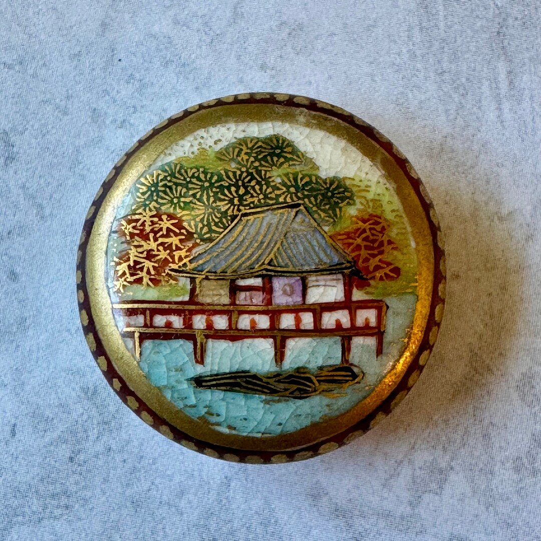 Antique Vintage Satsuma Button, Japanese Lake House by the Water ...