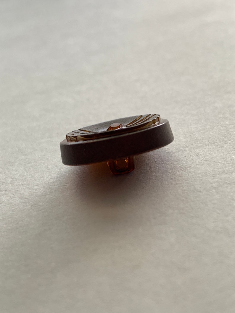 Vintage Transparent Amber Plastic Button, Two Colored Rhinestones ...