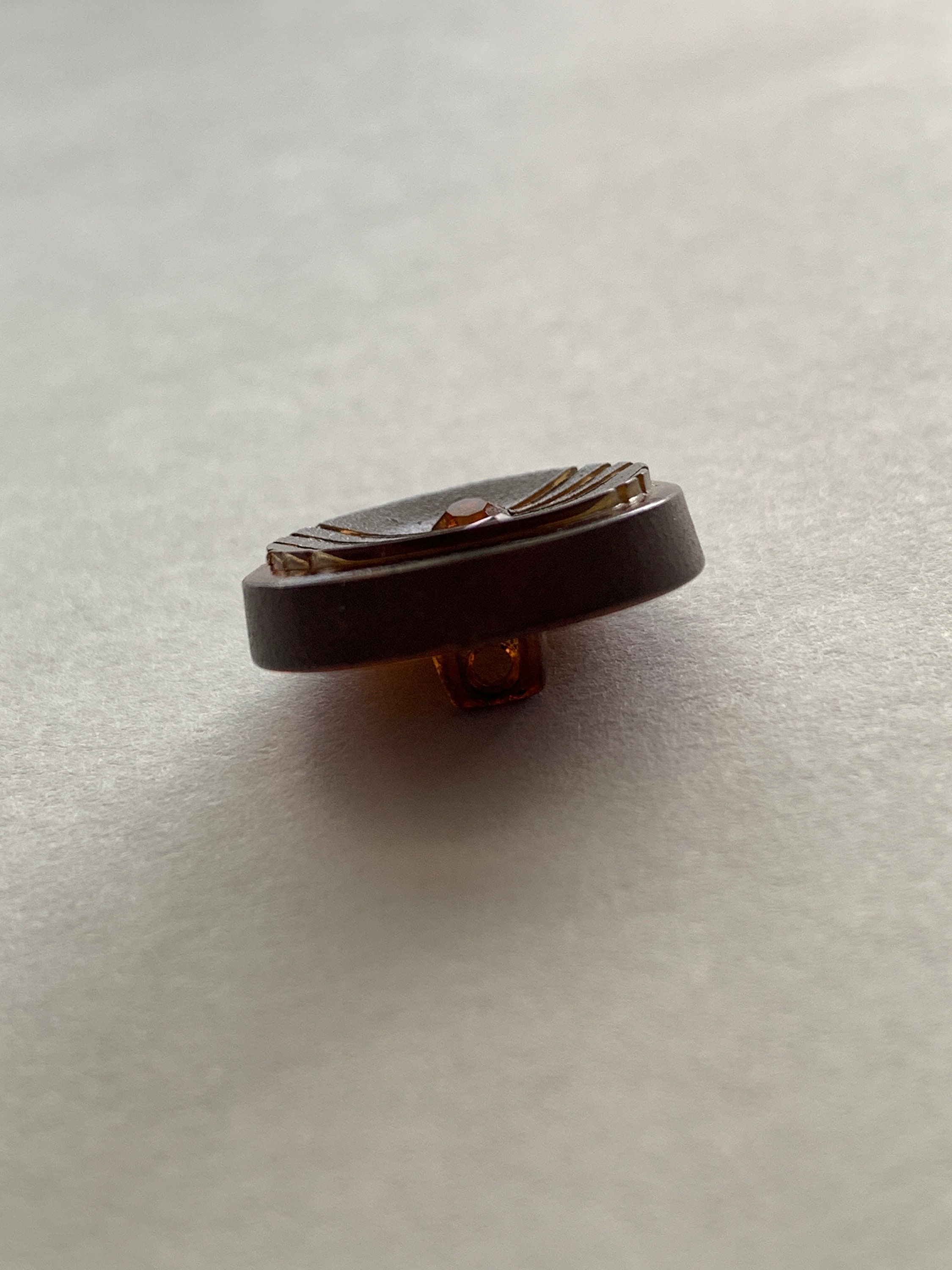 Vintage Transparent Amber Plastic Button, Two Colored Rhinestones ...