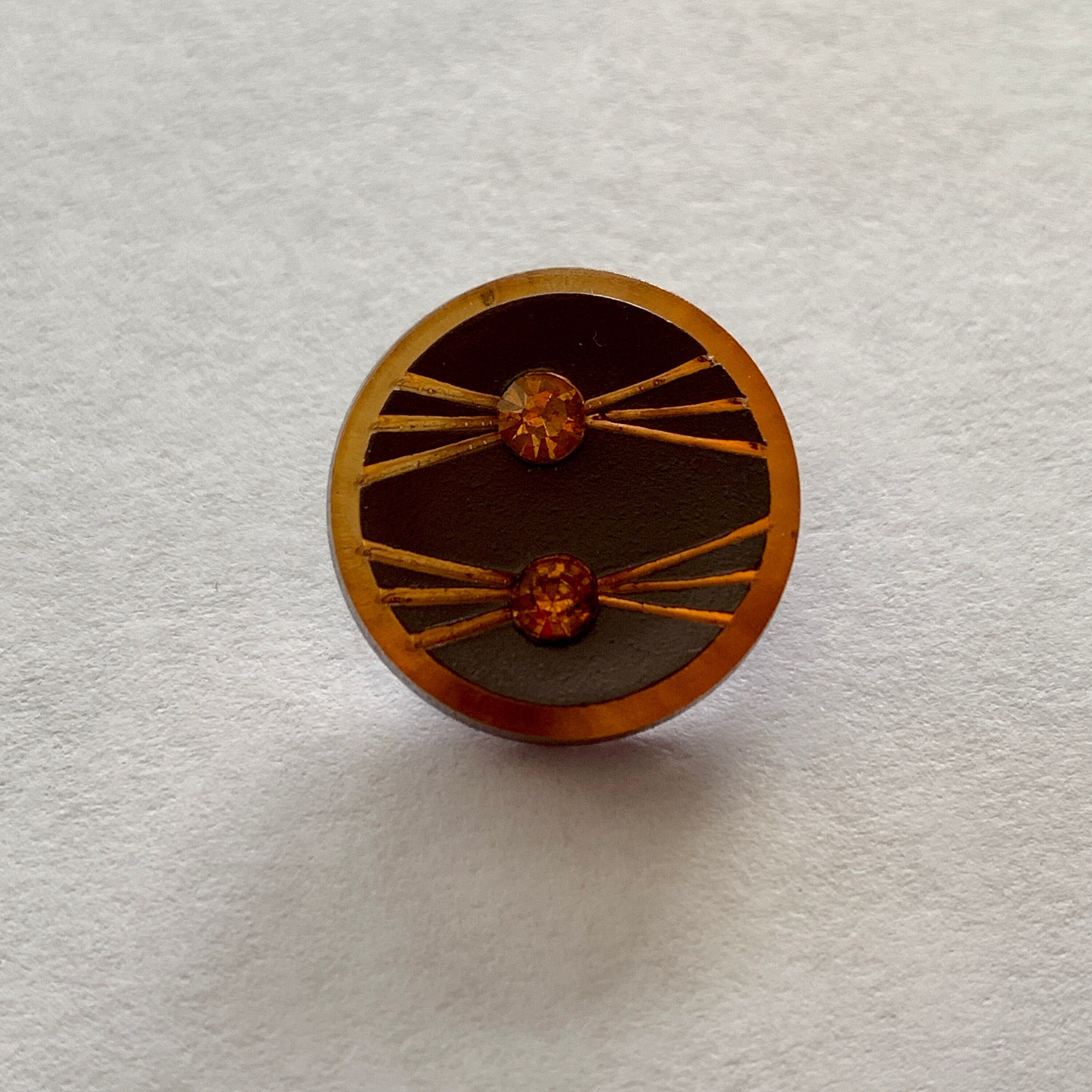 Vintage Transparent Amber Plastic Button, Two Colored Rhinestones ...