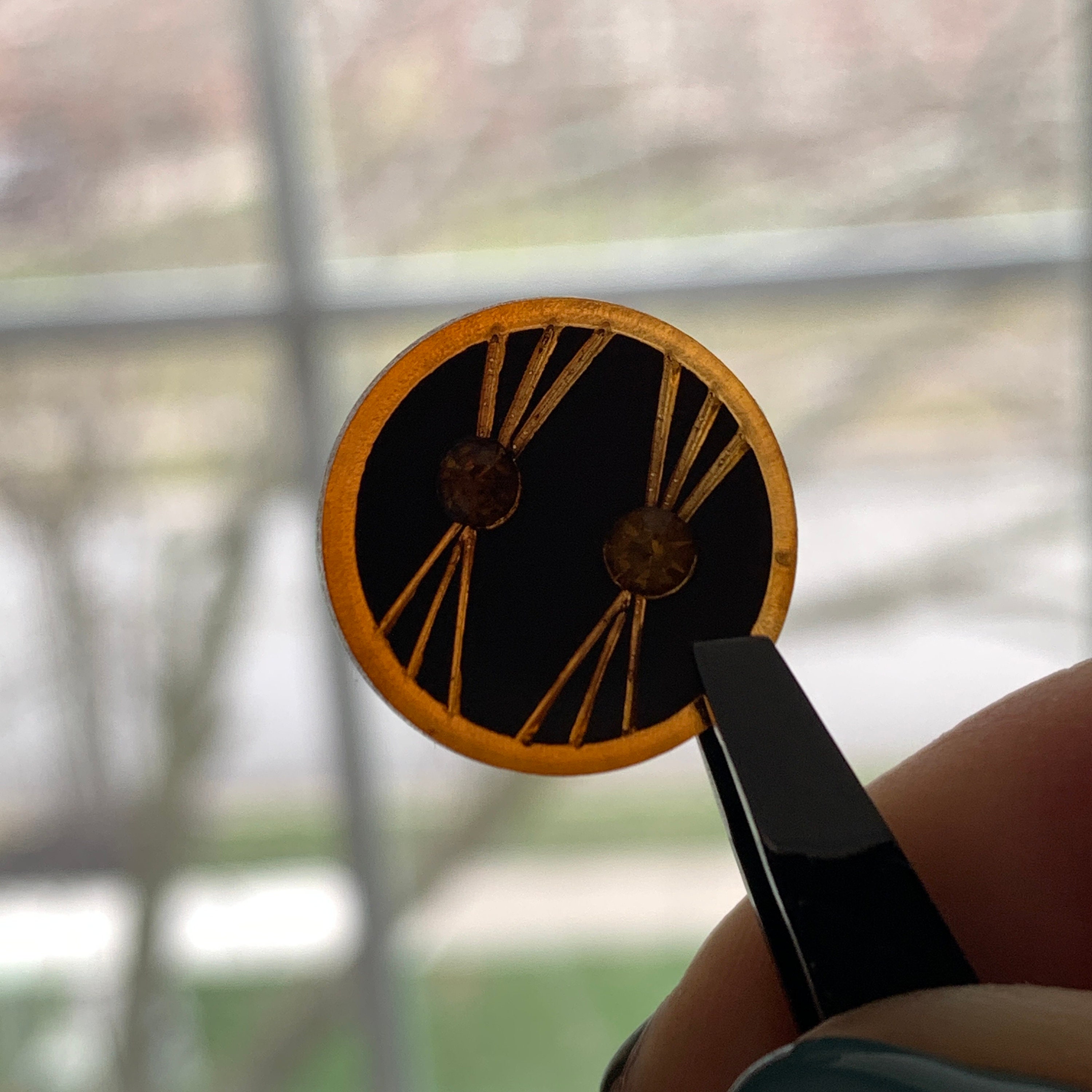 Vintage Transparent Amber Plastic Button, Two Colored Rhinestones ...