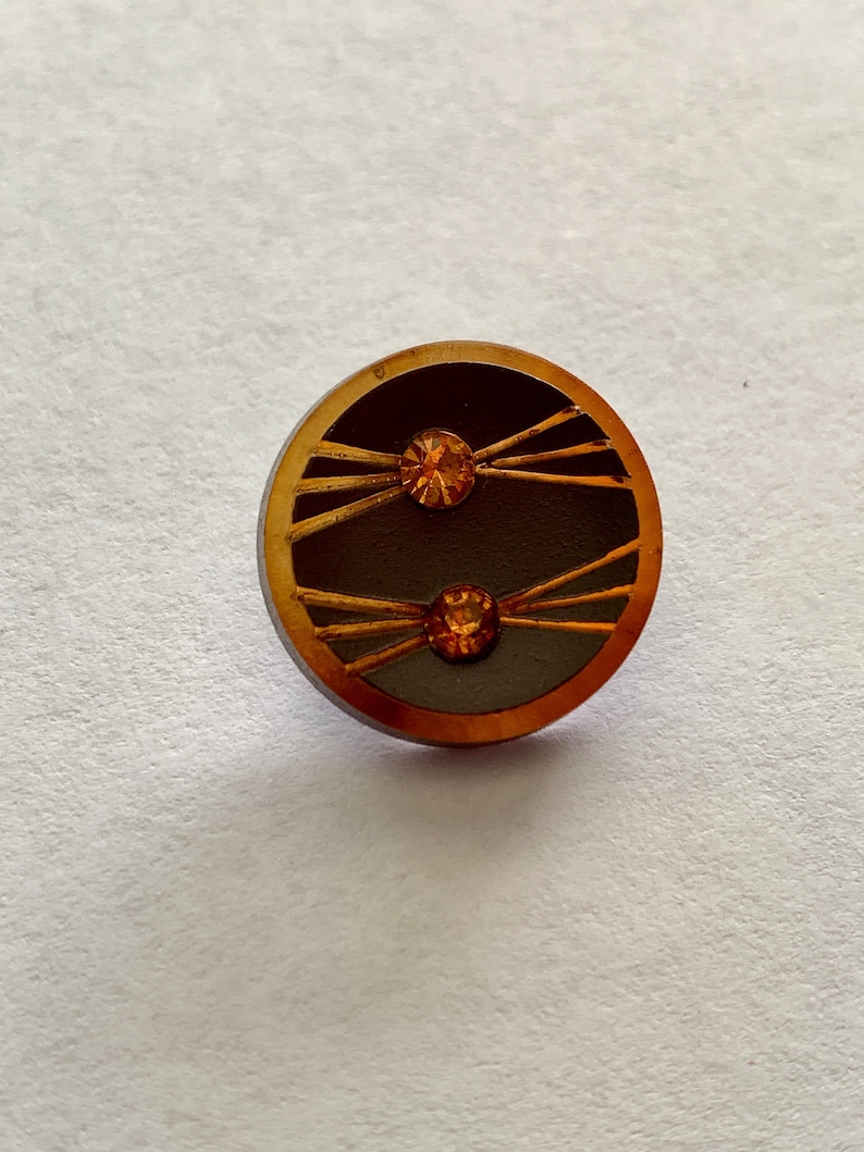Vintage Transparent Amber Plastic Button, Two Colored Rhinestones ...