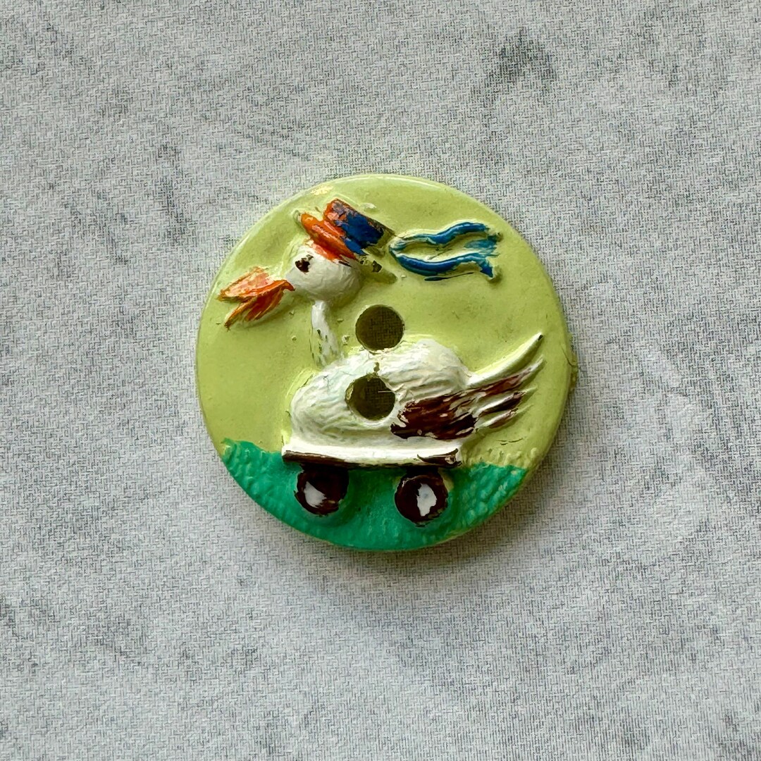 Vintage Toy Duck Button, Plastic Children's Button, Duck on Roller ...