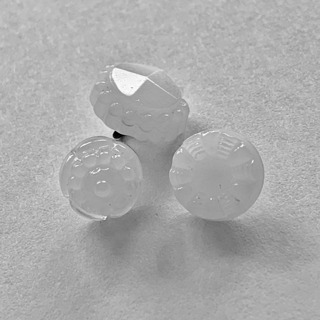 Trio of Antique White Glass Charm String Swirl Back Buttons, Measure 3/ ...
