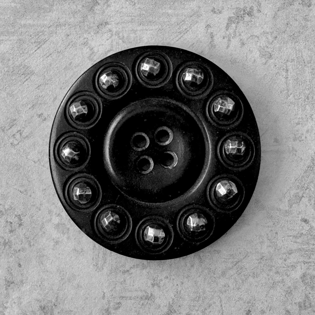 Large Antique Composition Button With Faceted Cut Steels, 4 Hole Sew ...