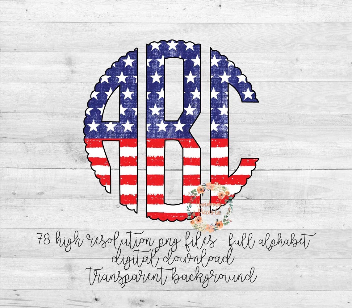 American Flag Monogram Patriotic US Flag Monogram PNG - Etsy