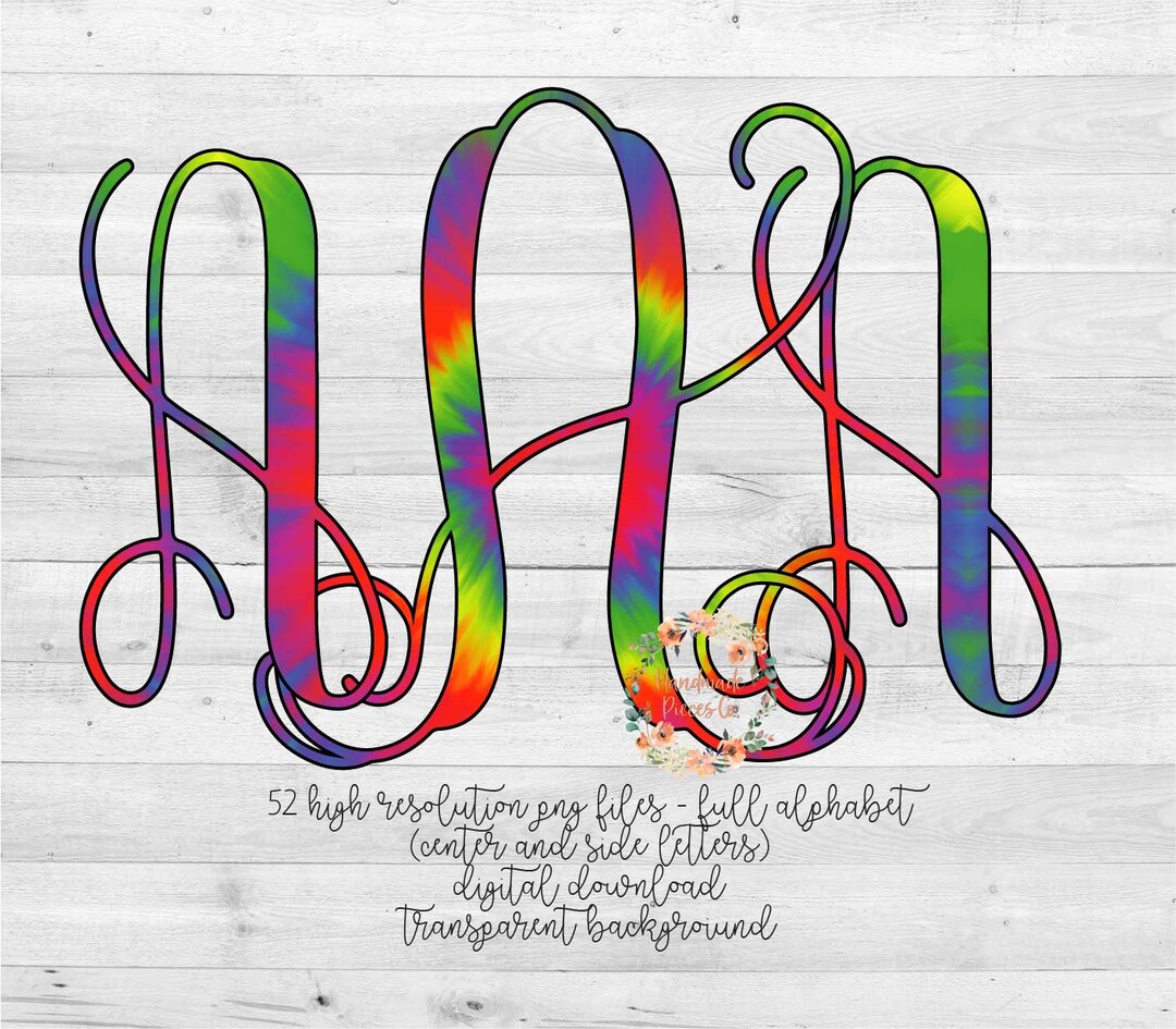 Tie Dye Script PNG, Monogram PNG, Tie Dye Print, Retro, Full Alphabet ...