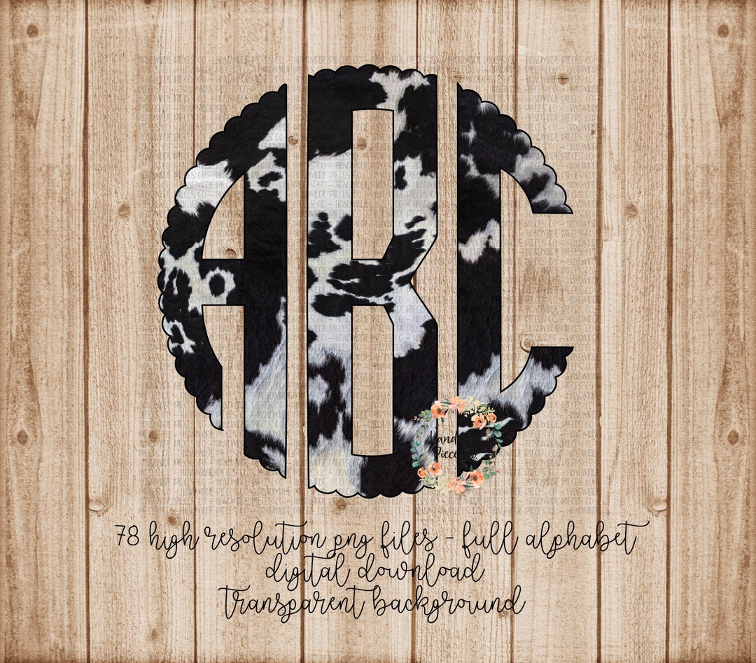 Cow Print Monogram, Cow Hide PNG, Scallop PNG, Monogram PNG, Full ...