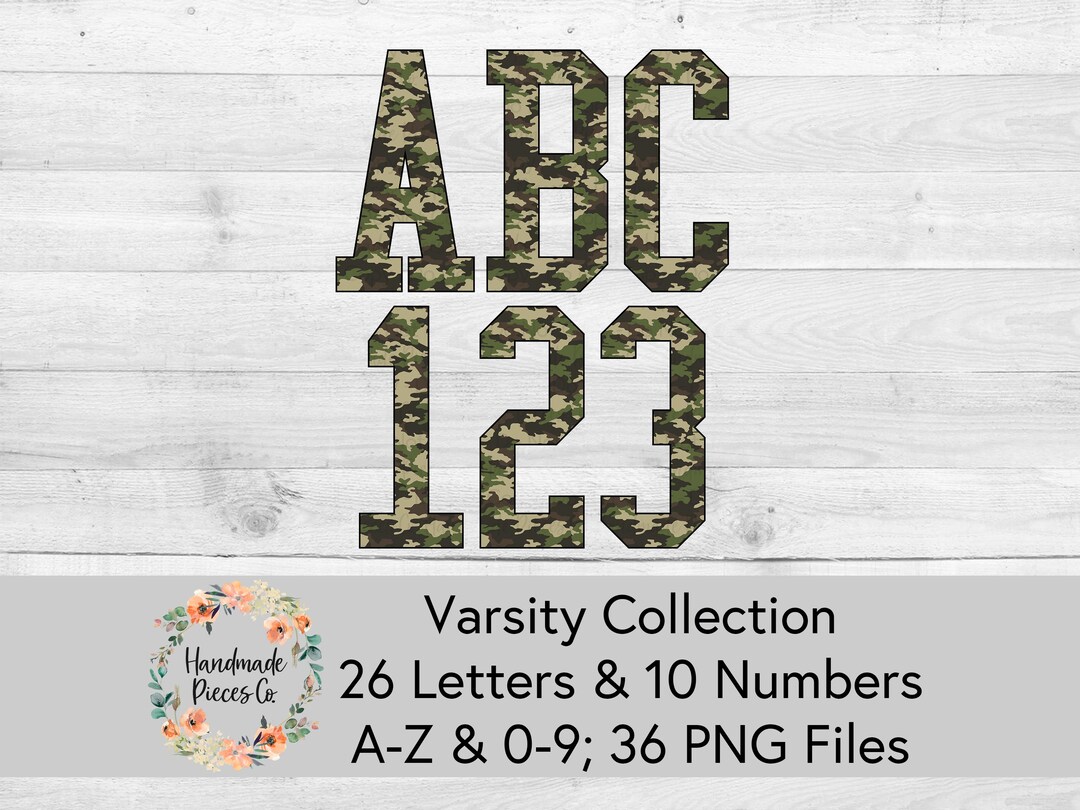 Camouflage Alphabet and Number Set, Varsity Letters and Numbers ...