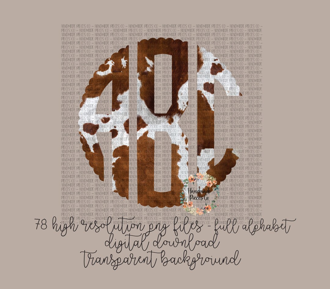Cow Print Monogram, Cow Hide PNG, Scallop PNG, Monogram PNG, Full ...