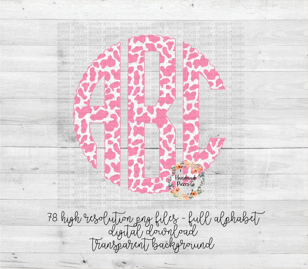 Cow Print Monogram, Pink Cow Print, Scallop PNG, Monogram PNG, Full ...