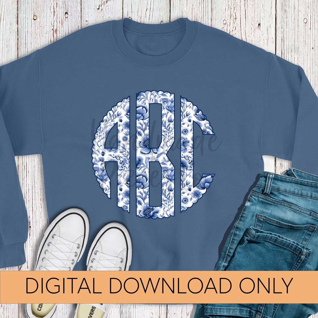 Blue Floral Monogram, Blue Alpha, Spring Monogram, Floral Mongoram ...
