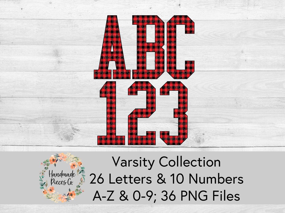 Buffalo Plaid, Red Buffalo Plaid, Alphabet and Number Set, Varsity ...