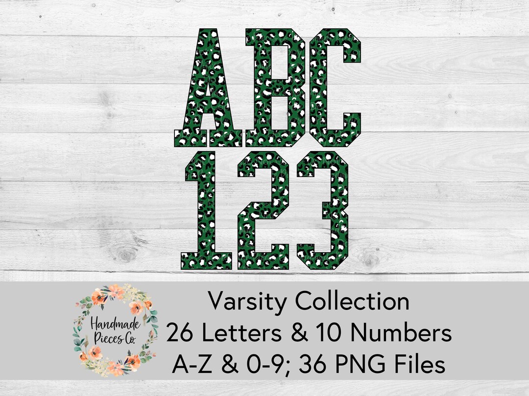 Leopard Alphabet and Number Set, Green Leopard Print, Varsity Letters ...