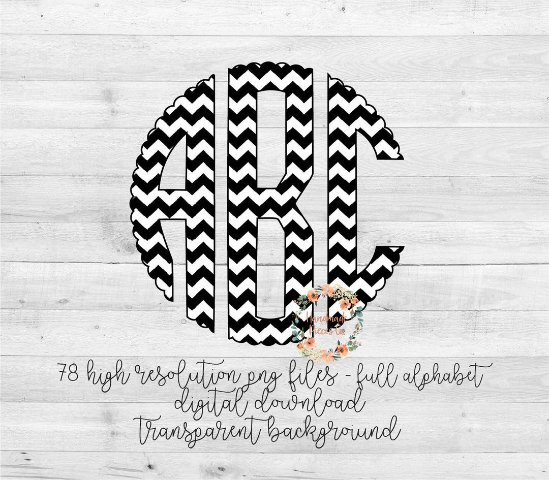Black Chevron Monogram, Monogram PNG, Scallop, Chevron Monogram, Full ...