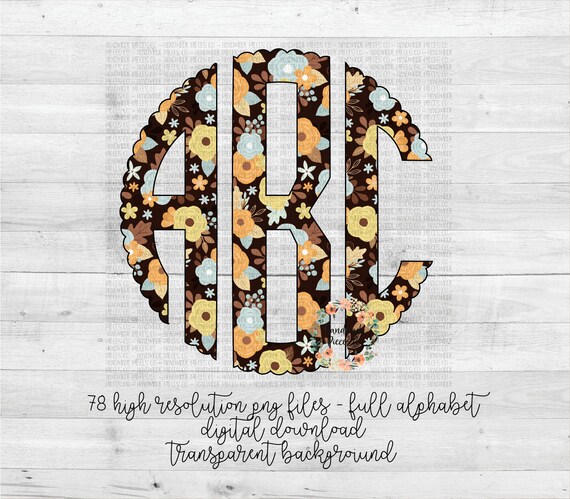 Fall Monogram Floral Monogram Floral Scallop Full Alphabet | Etsy