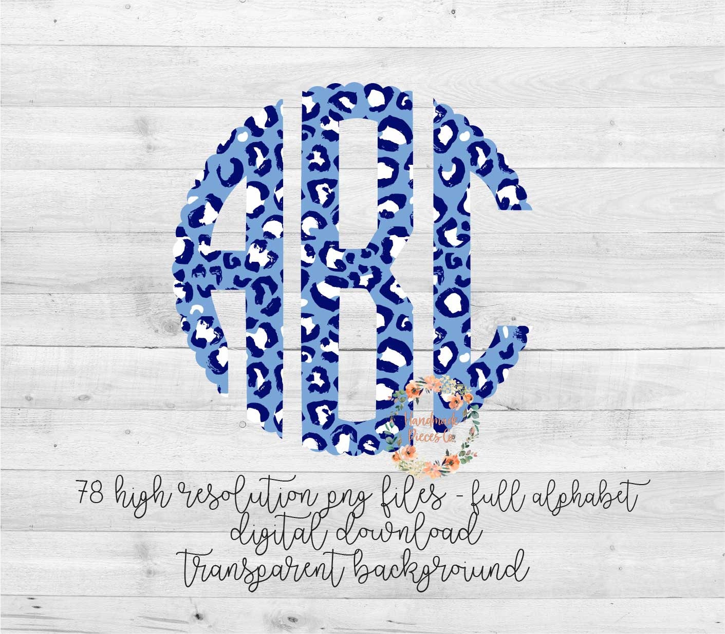 Scallop PNG Monogram PNG Leopard Blue Monogram Patriotic | Etsy
