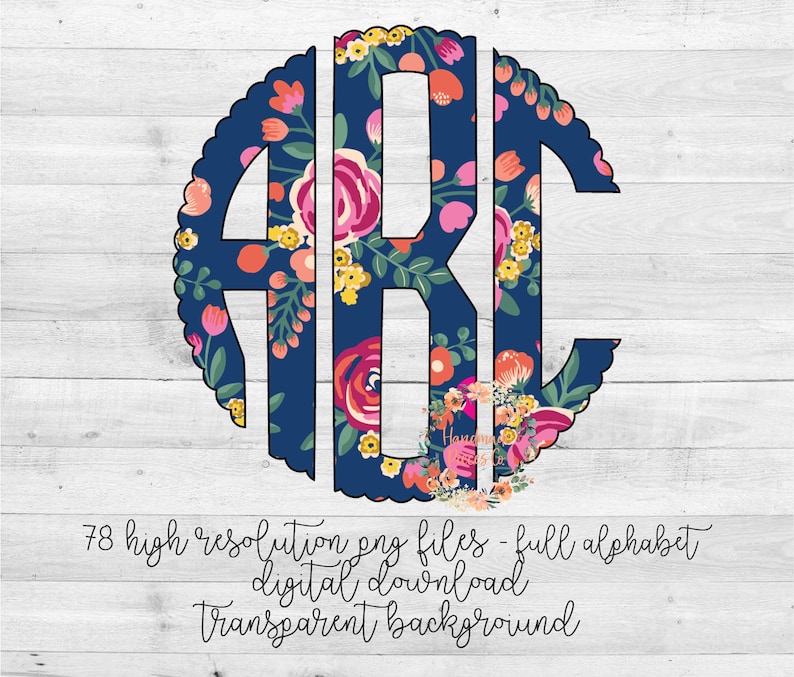 Floral Scallop Monogram PNG, Full Alphabet (digital Download) - Etsy