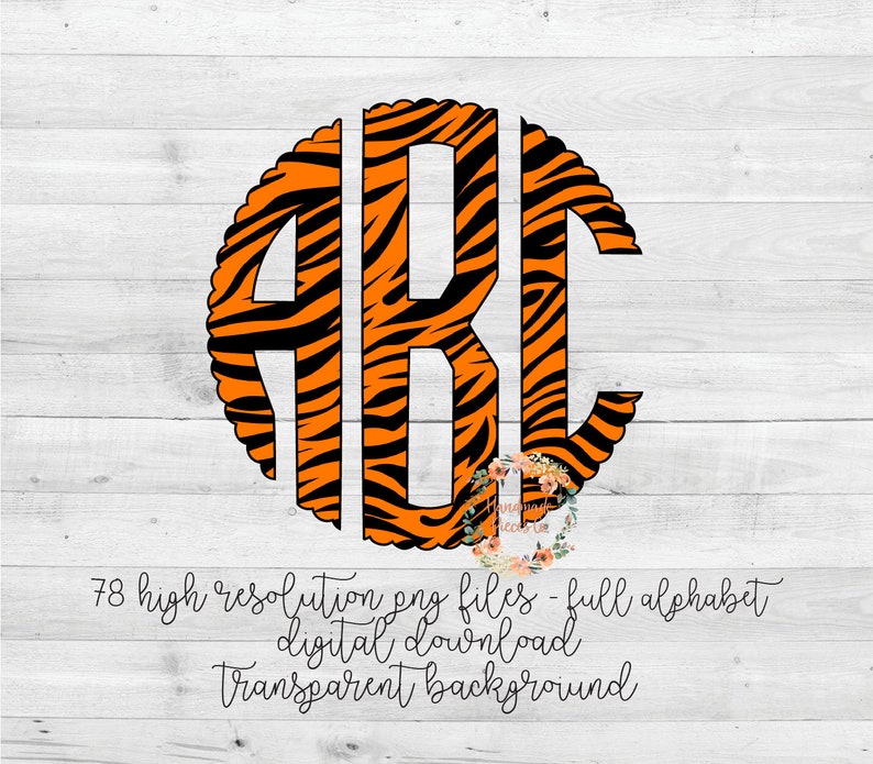 Tiger Monogram Tiger Print Scallop PNG Full Alphabet - Etsy