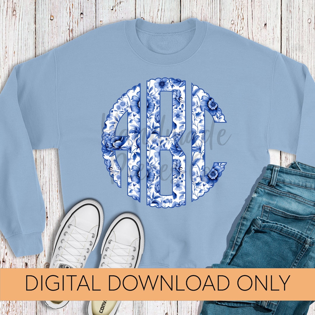 Blue Floral Monogram, Blue Alpha, Spring Monogram, Floral Mongoram ...