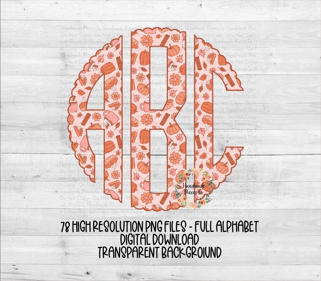 Fall Monogram PNG, Fall Letters, Scallop PNG, Monogram Letters, Instant ...