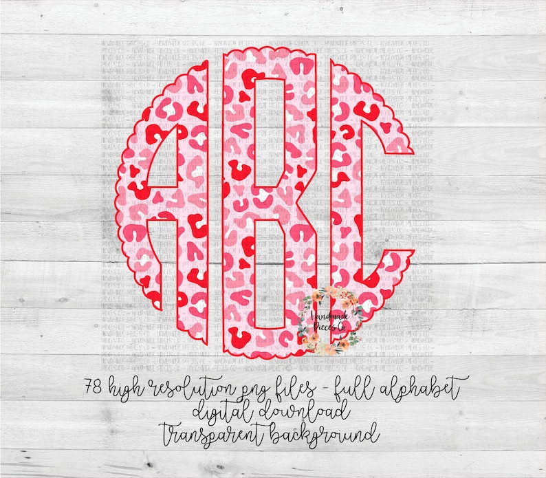 Valentine's Day Monogram Leopard Monogram Scallop PNG - Etsy