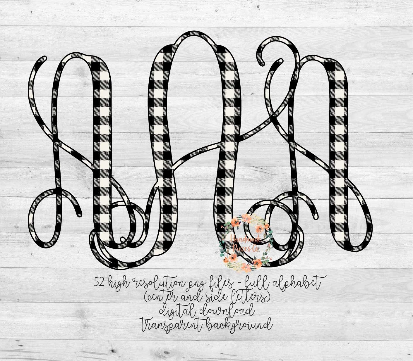 Black Buffalo Plaid Monogram Buffalo Check Monogram PNG | Etsy