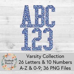 Leopard Alphabet and Number Set, Blue Leopard, Varsity Letters and ...