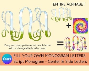 Fill Your Own Doodle Monogram PNG, Fishtail Monogram, Canva Template, Canva Monogram Template ...