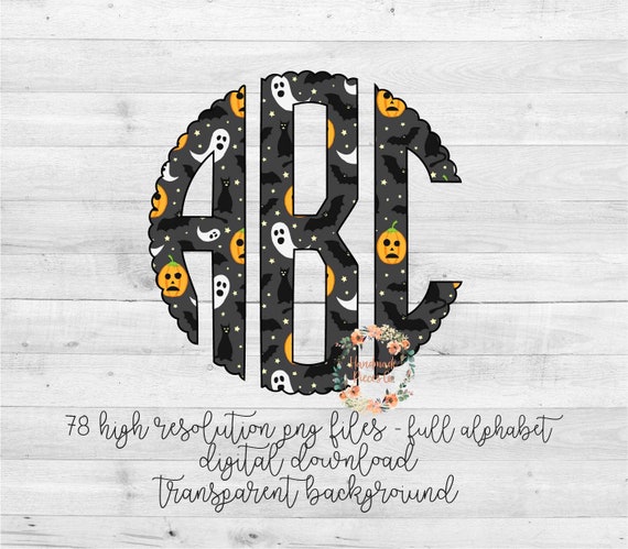 Halloween Monogram Monogram PNG Pumpkin Ghosts Scallop | Etsy