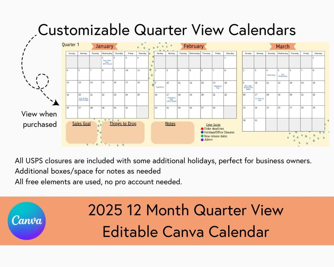 2025 Calendar Canva Template, Canva Template, 2025 Calendar Template ...