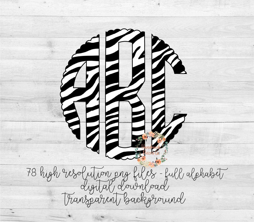 Zebra Monogram, Zebra Print Scallop PNG, Animal Print, Full Alphabet ...