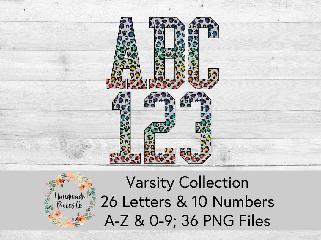 Leopard Alphabet and Number Set, Rainbow Leopard, Varsity Letters and ...