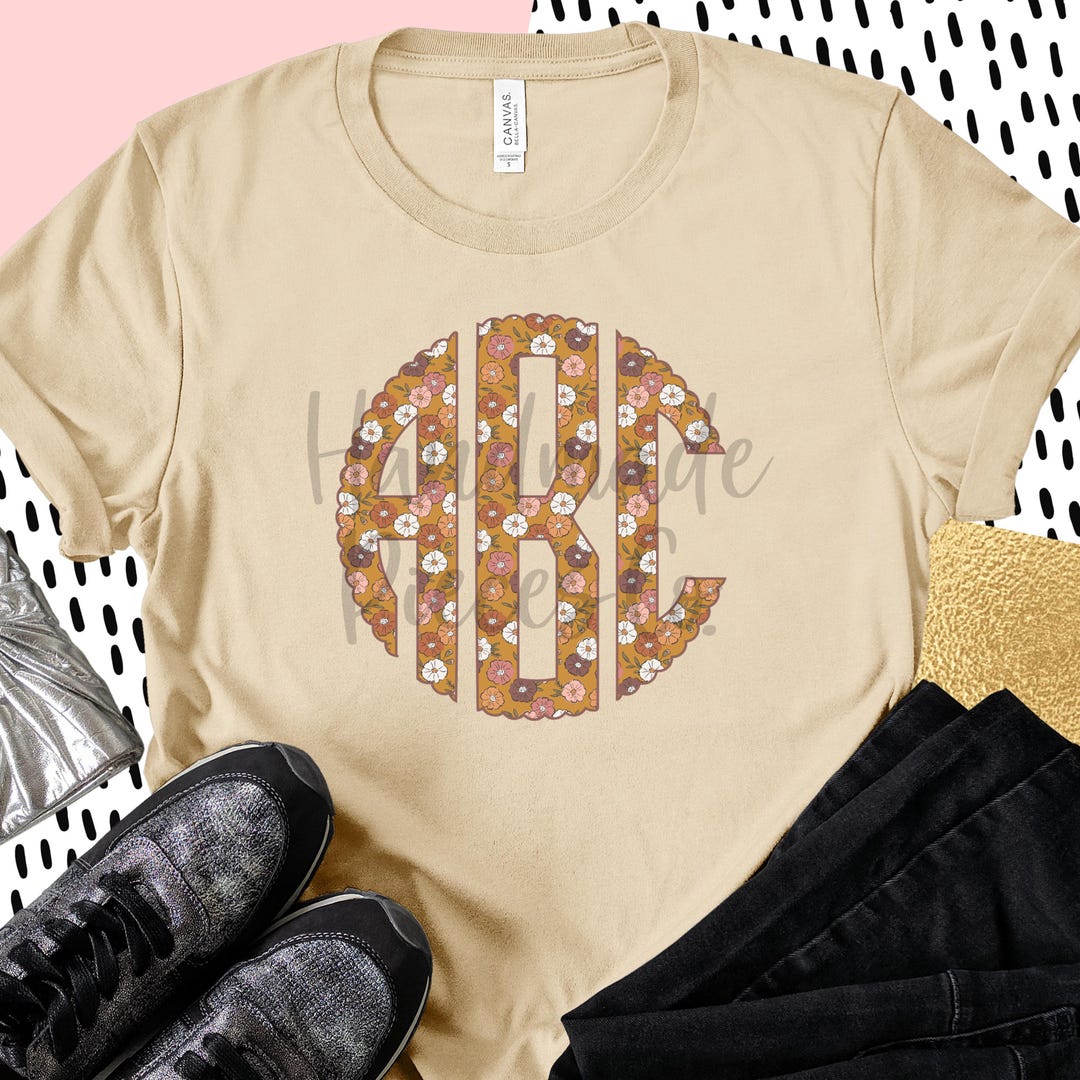 Floral Monogram, Fall Monogram, Fall Floral Monogram, Scallop PNG ...