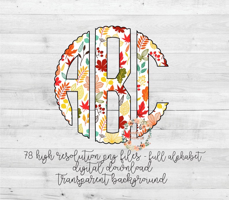 Fall Leaves Monogram Fall Monogram Monogram PNG Full - Etsy