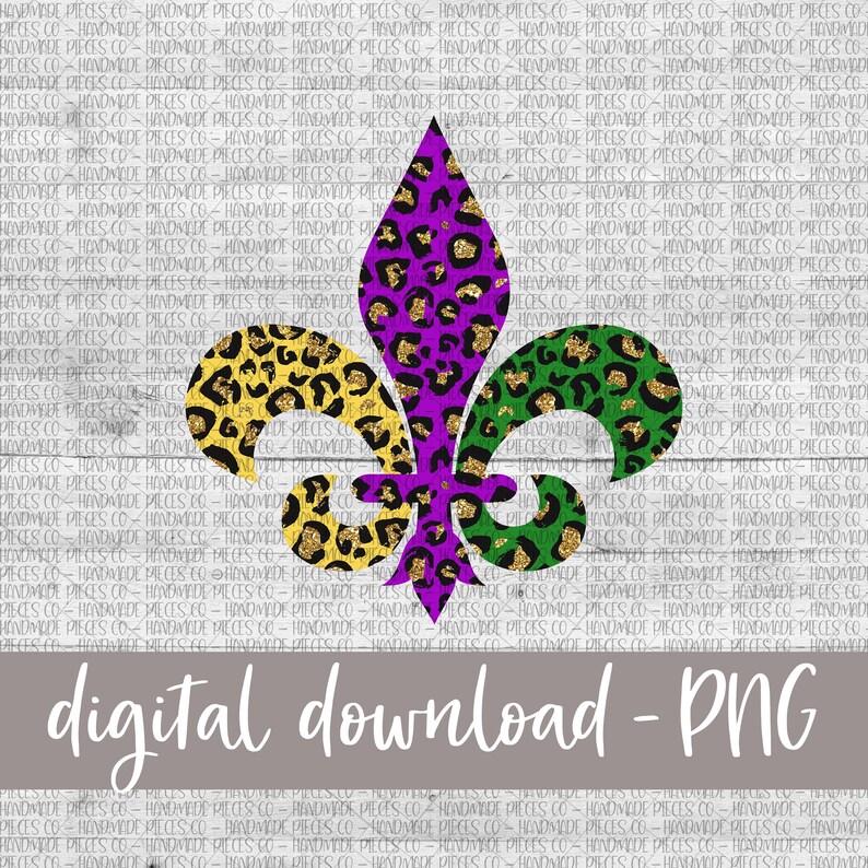 Fleur De Lis PNG Mardi Gras PNG Leopard Print Glitter | Etsy
