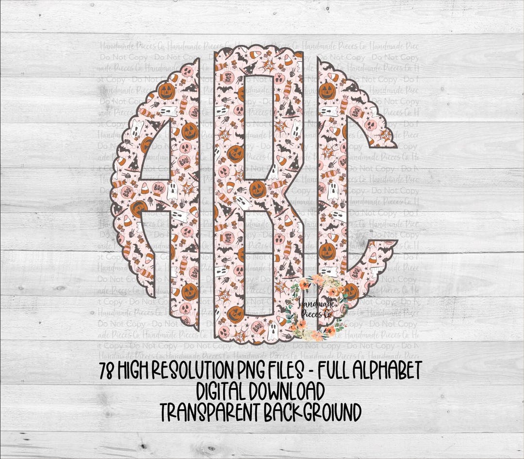 Halloween Monogram PNG, Halloween Letters, Scallop PNG, Trendy Ghosts ...