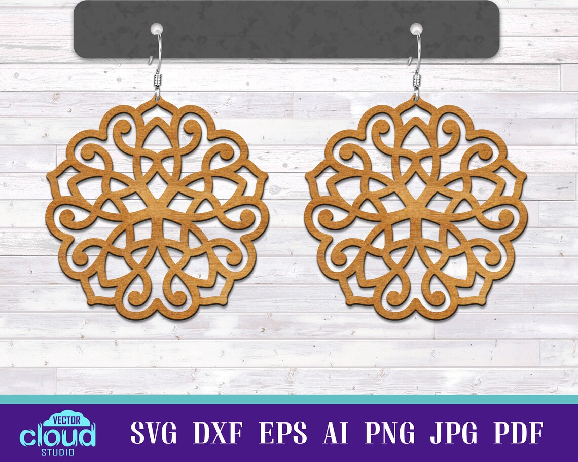 Mandala Earring Svg Dxf Eps Ai Png Vector Cut File. Faux - Etsy